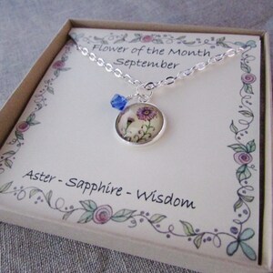 September Aster Flower of the Month Pendant, Birth Stone Crystal ...