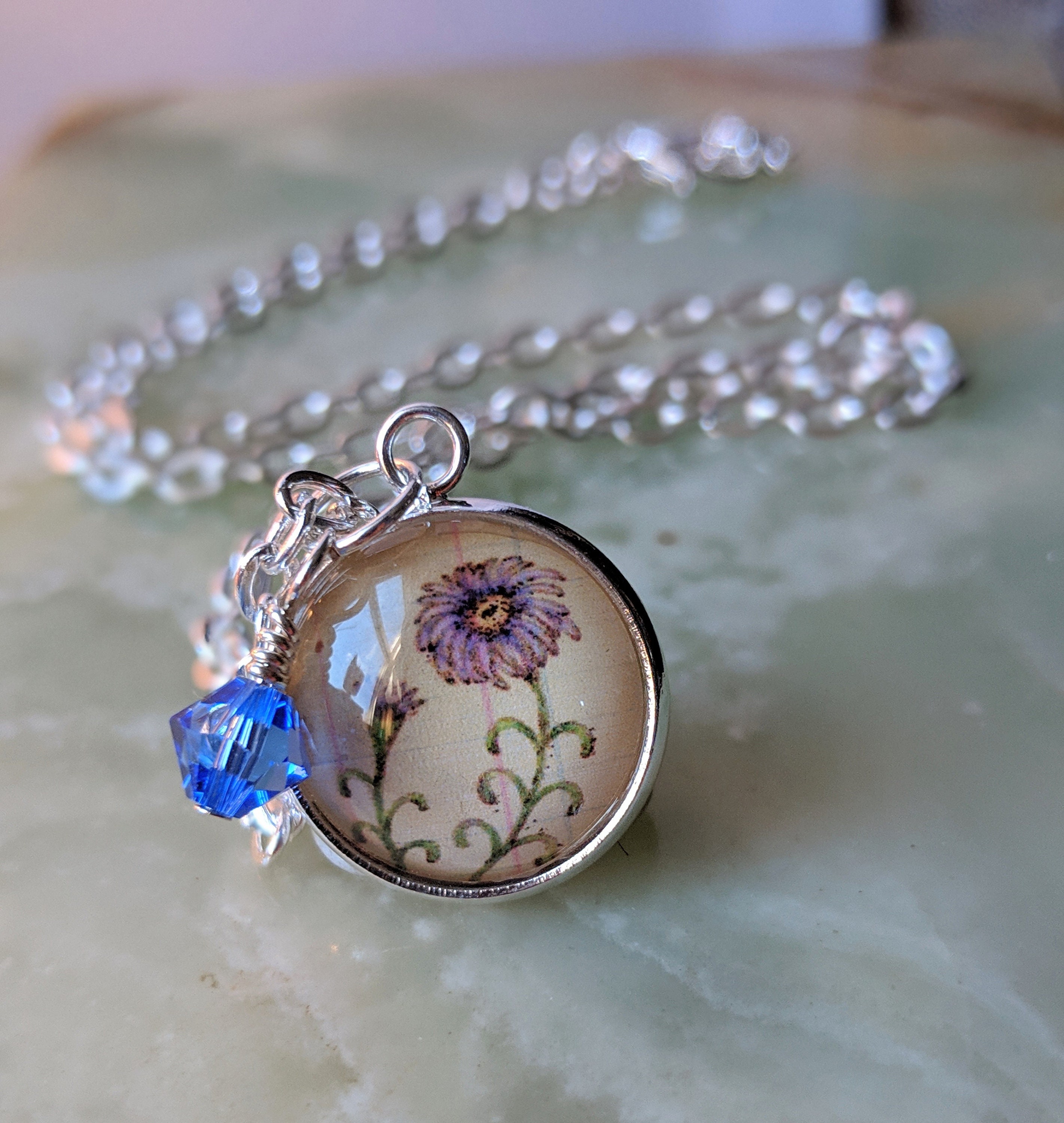 September Aster Flower of the Month Pendant Birth Stone - Etsy