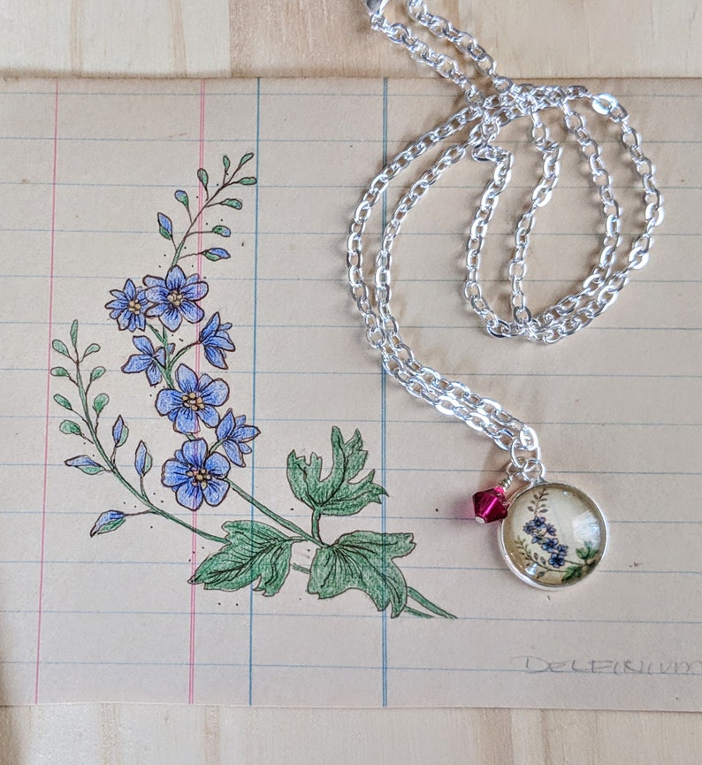 July Larkspur Flower of the Month Pendant, Birth Stone Crystal, Ruby ...