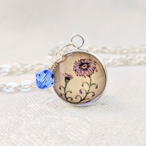 September Aster Flower of the Month Pendant, Birth Stone Crystal ...