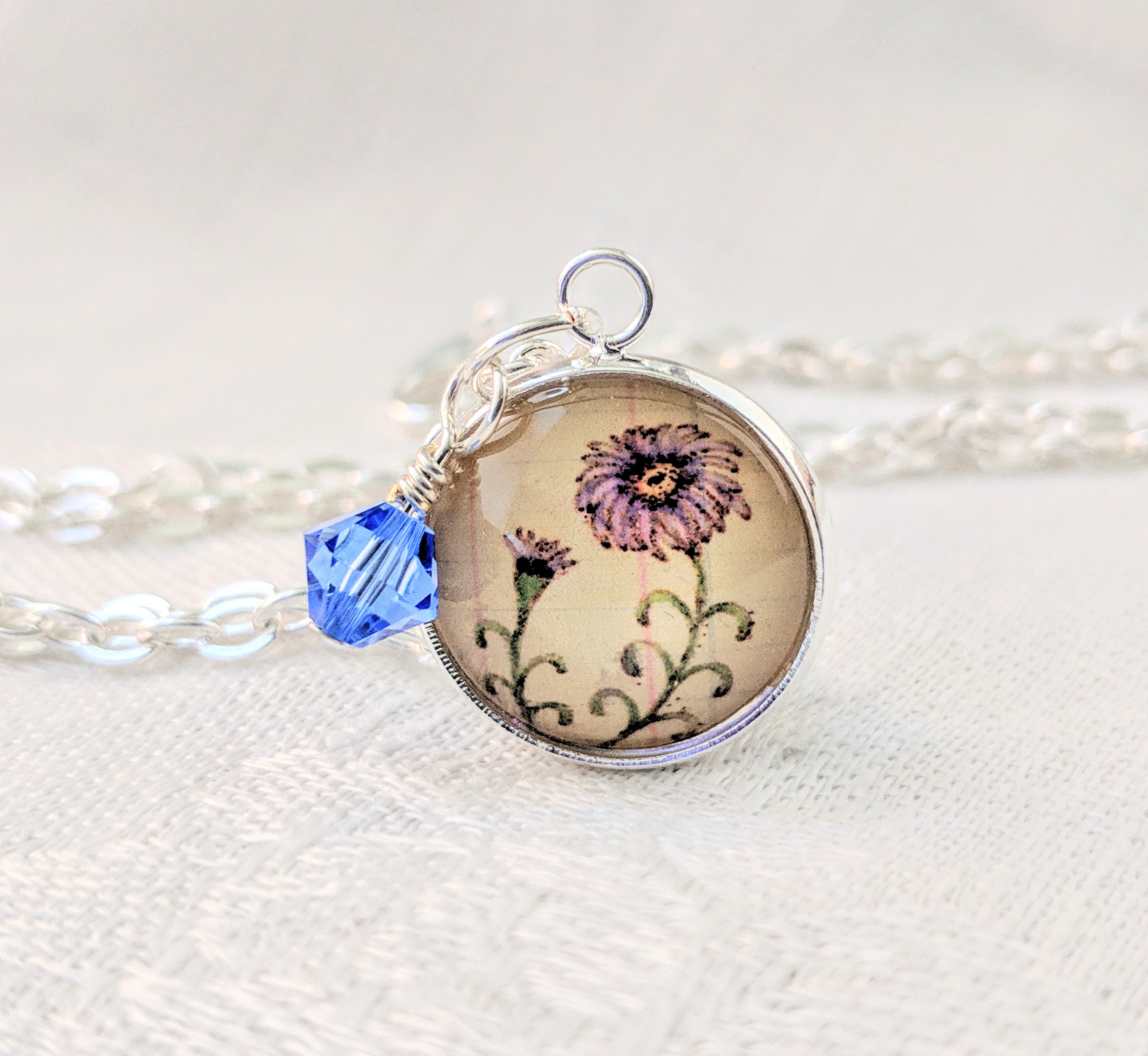 September Aster Flower of the Month Pendant Birth Stone - Etsy