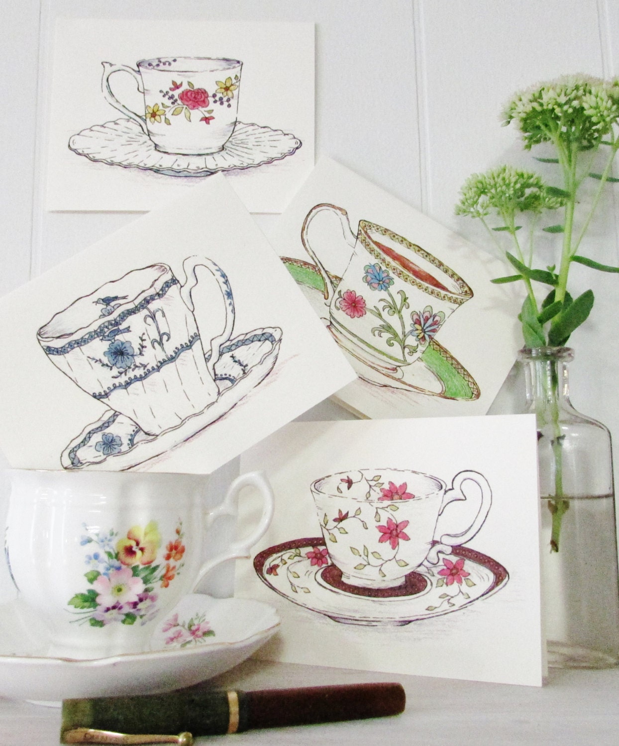 Tea Cup Note Cards With Envelopes Assorted Tea Cups Tea - Etsy