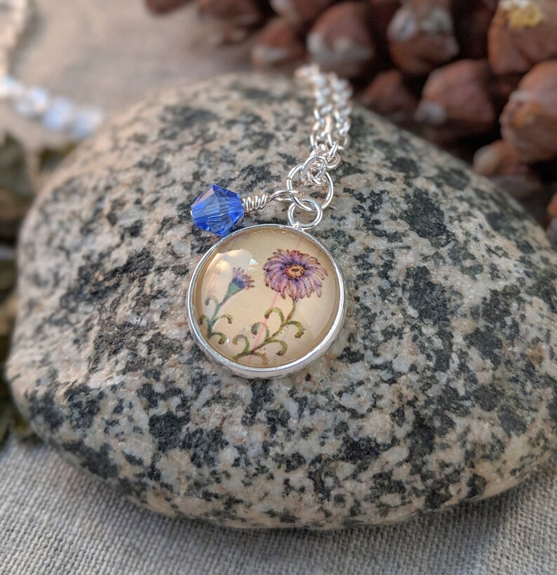 September Aster Flower of the Month Pendant Birth Stone - Etsy