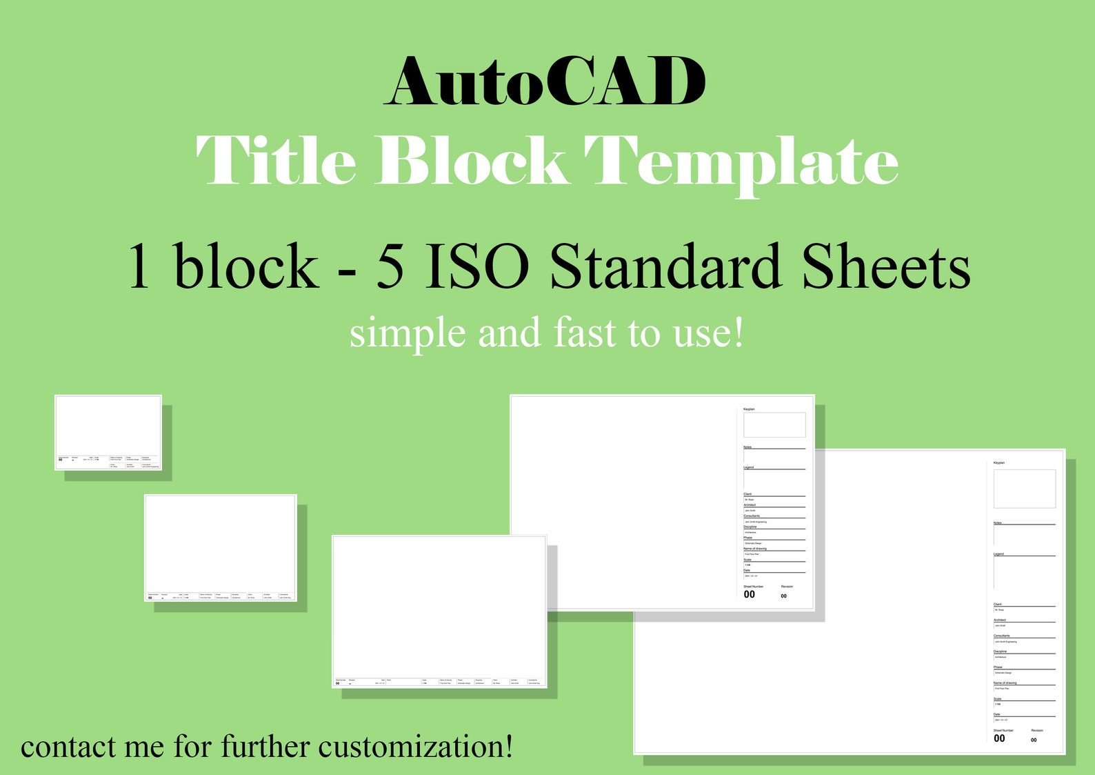 Autocad Title Block Template - 1 Block, 5 ISO Standard Sheets ...