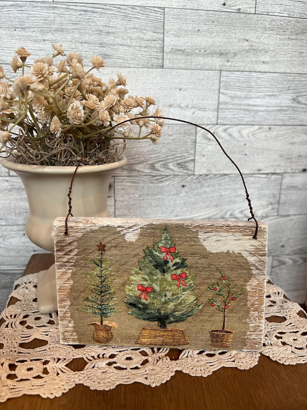 Wooden Rustic Christmas Tree Sign With Wire Hanger - Etsy