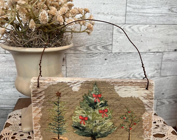 Wooden Rustic Christmas Tree Sign With Wire Hanger - Etsy