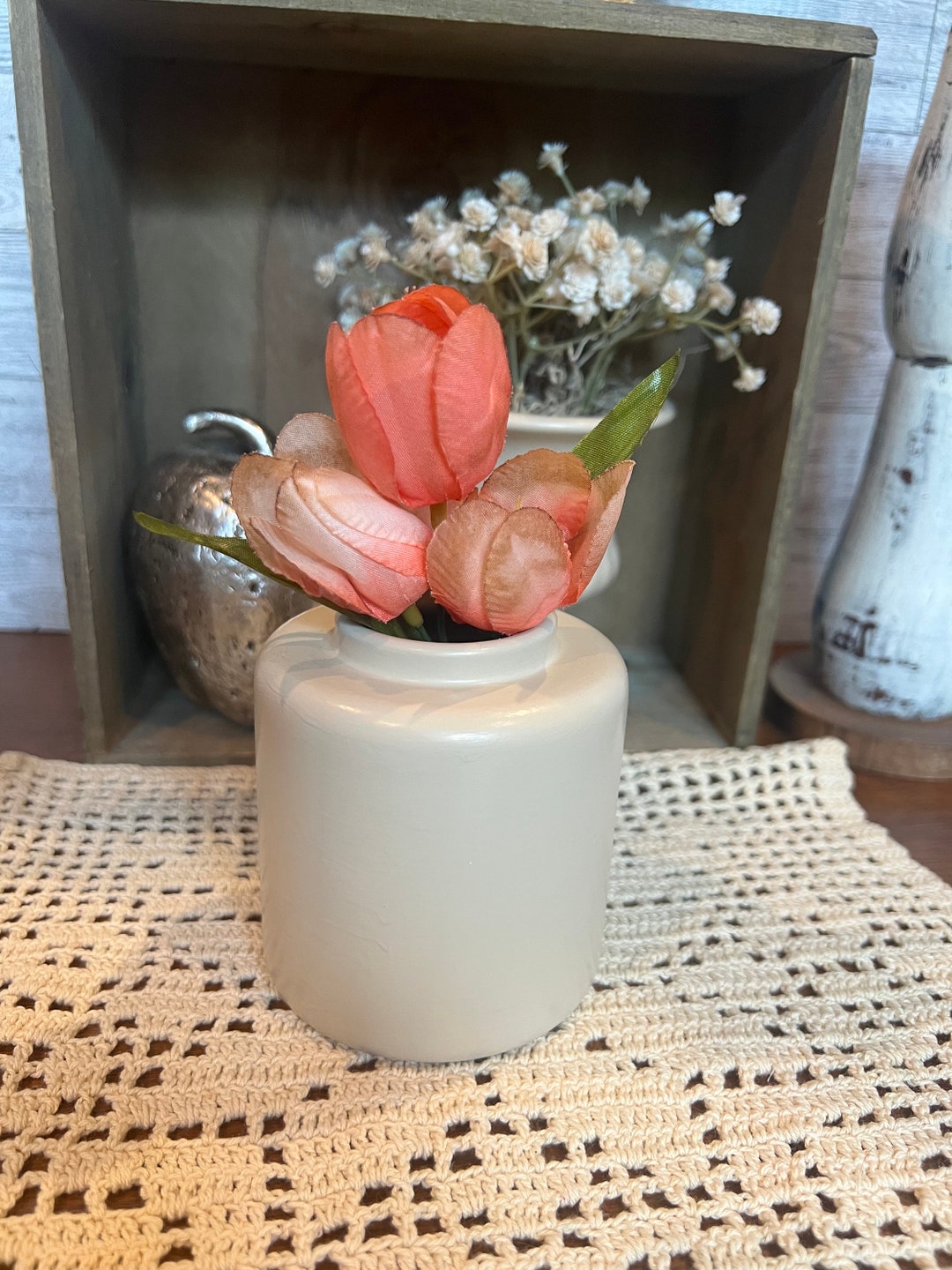 Upcycled Glass Vase to Look Like Vintage Crock Vintage Look Peach ...