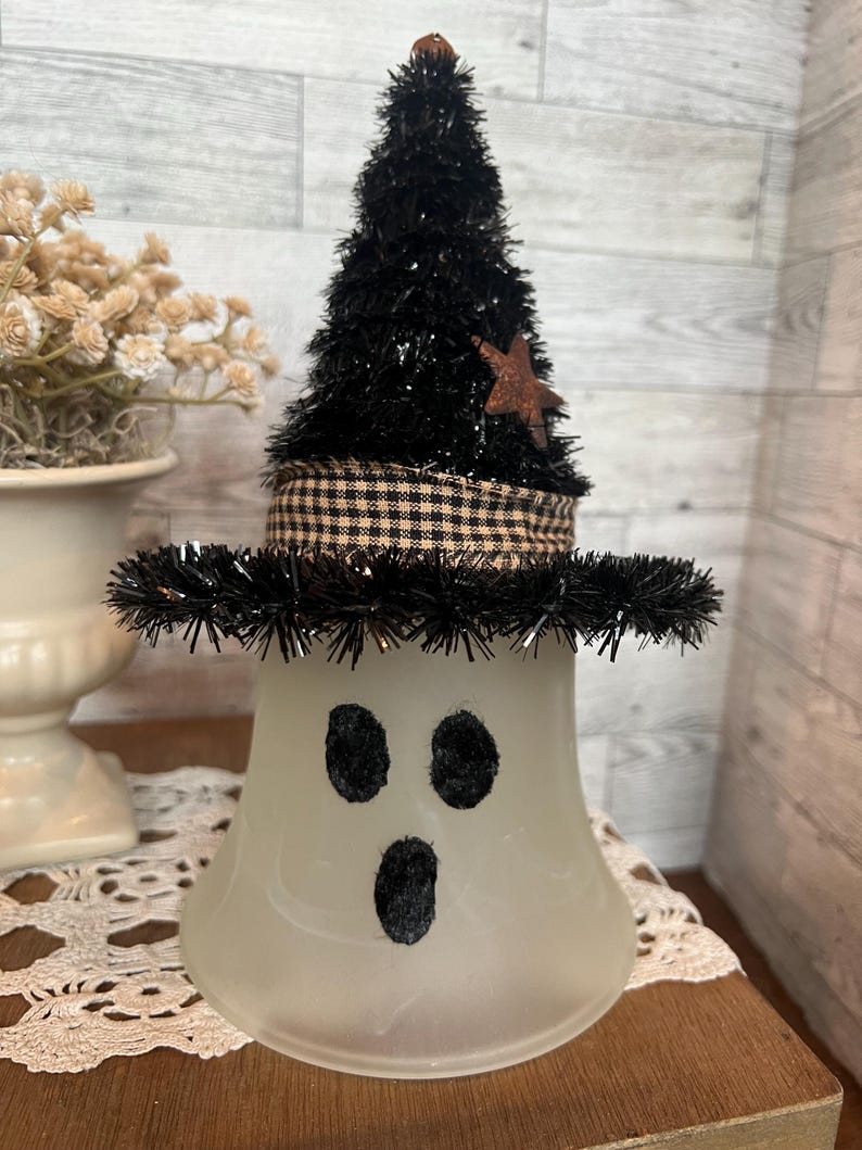 Upcycled Vintage Light Globe Ghost With Witch Hat - Etsy