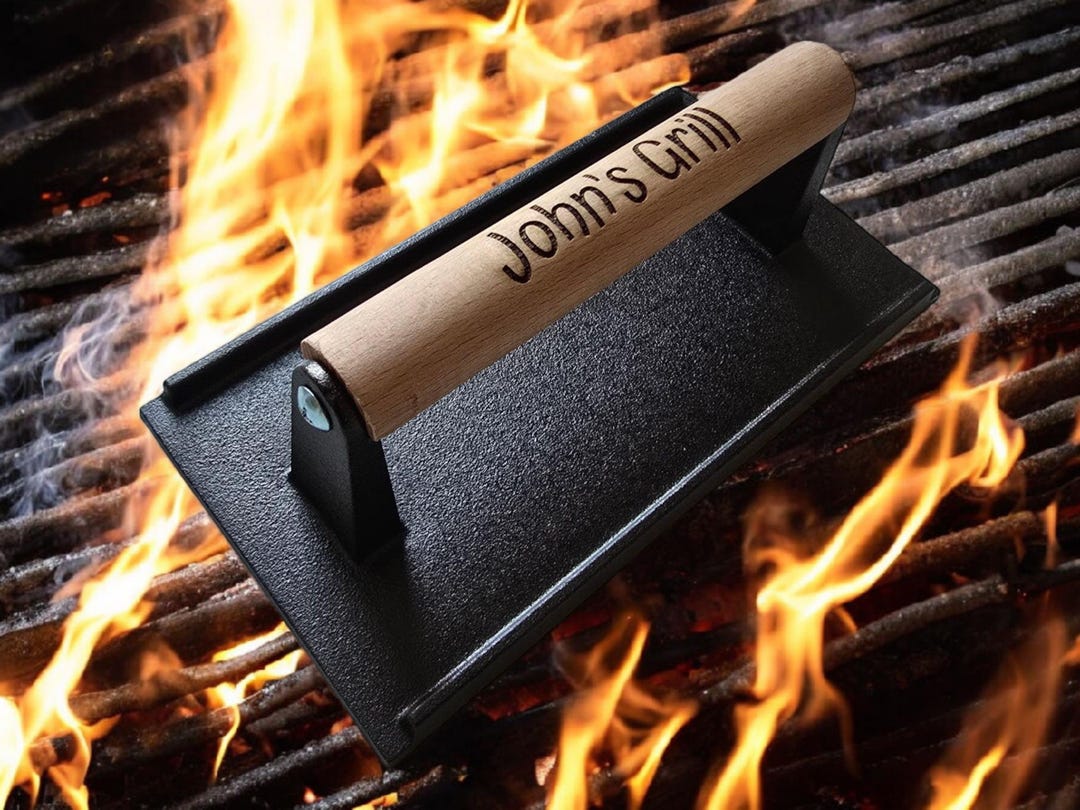 Personalized Cast Iron Burger Press - Custom Engraved Smash Burger ...
