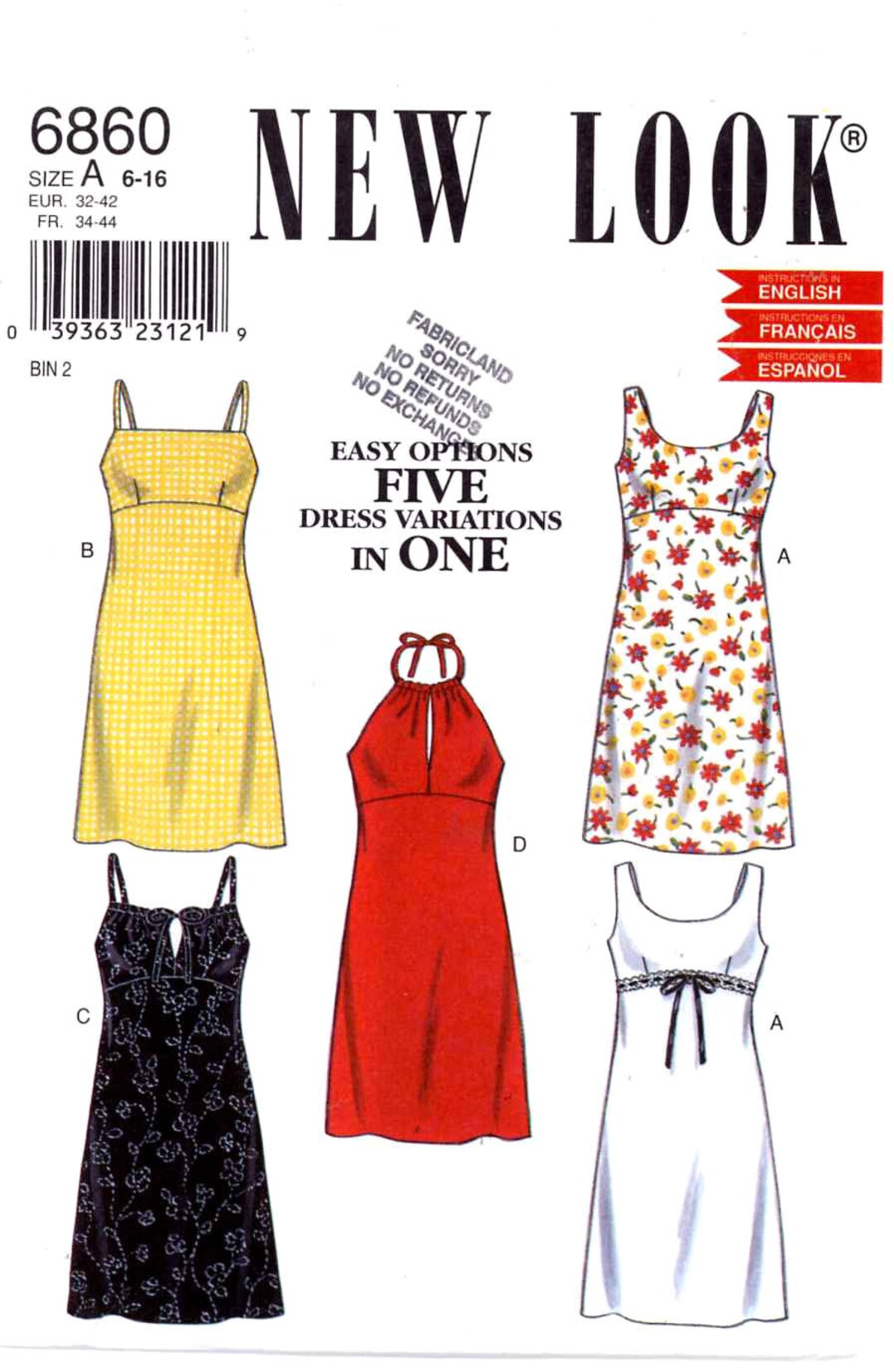 New Look 6860 Bridesmaid Dress in 5 Styles Sewing Pattern Sz 6 to 16 ...