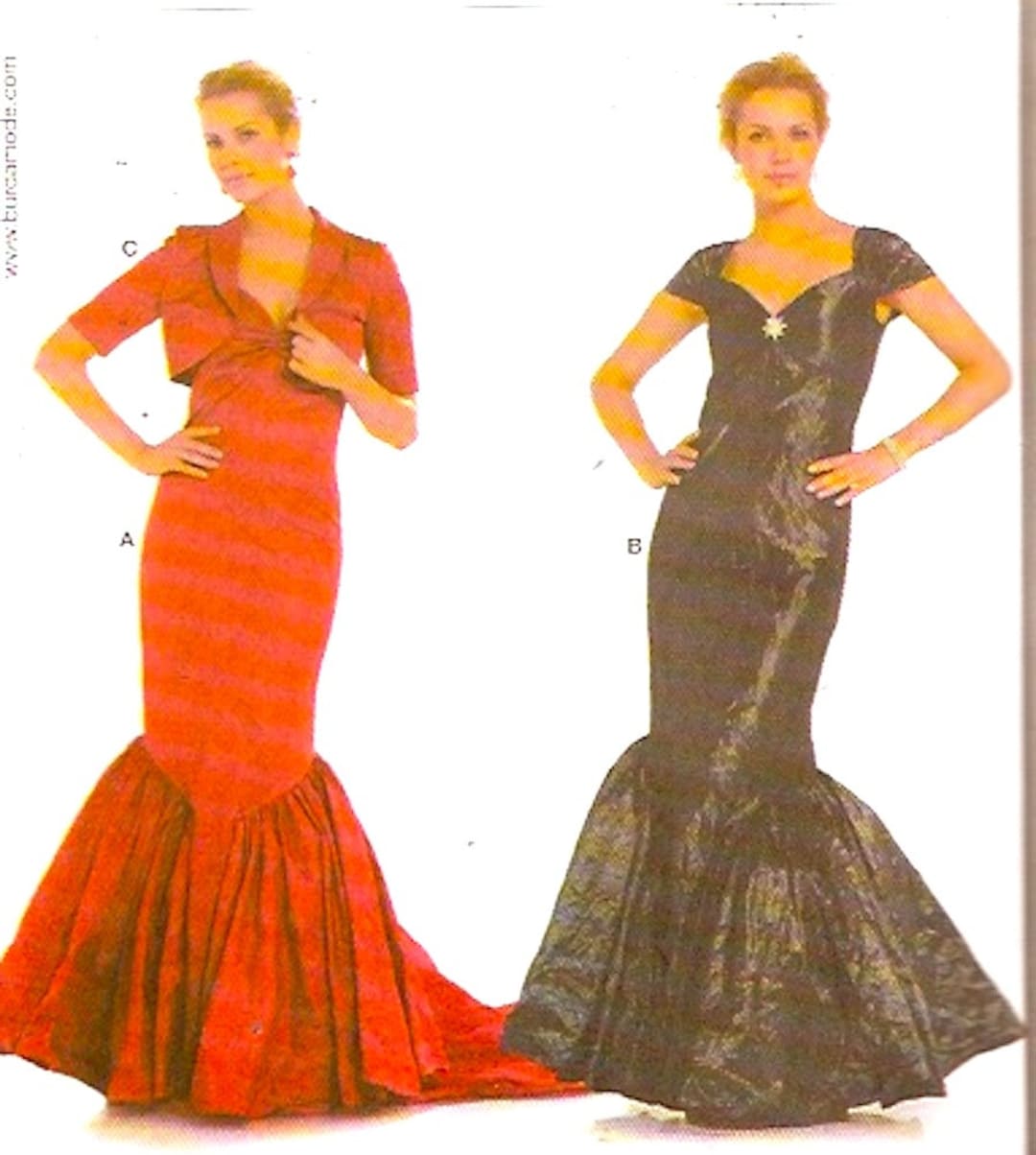 Burda 7843 Evening Gown Sewing Pattern Party Prom Dress Capelet Size 6 ...