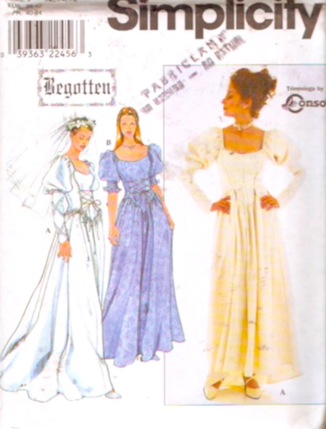 Simplicity 8502 Sewing Pattern 90s Begotten Wedding Dress Historical ...
