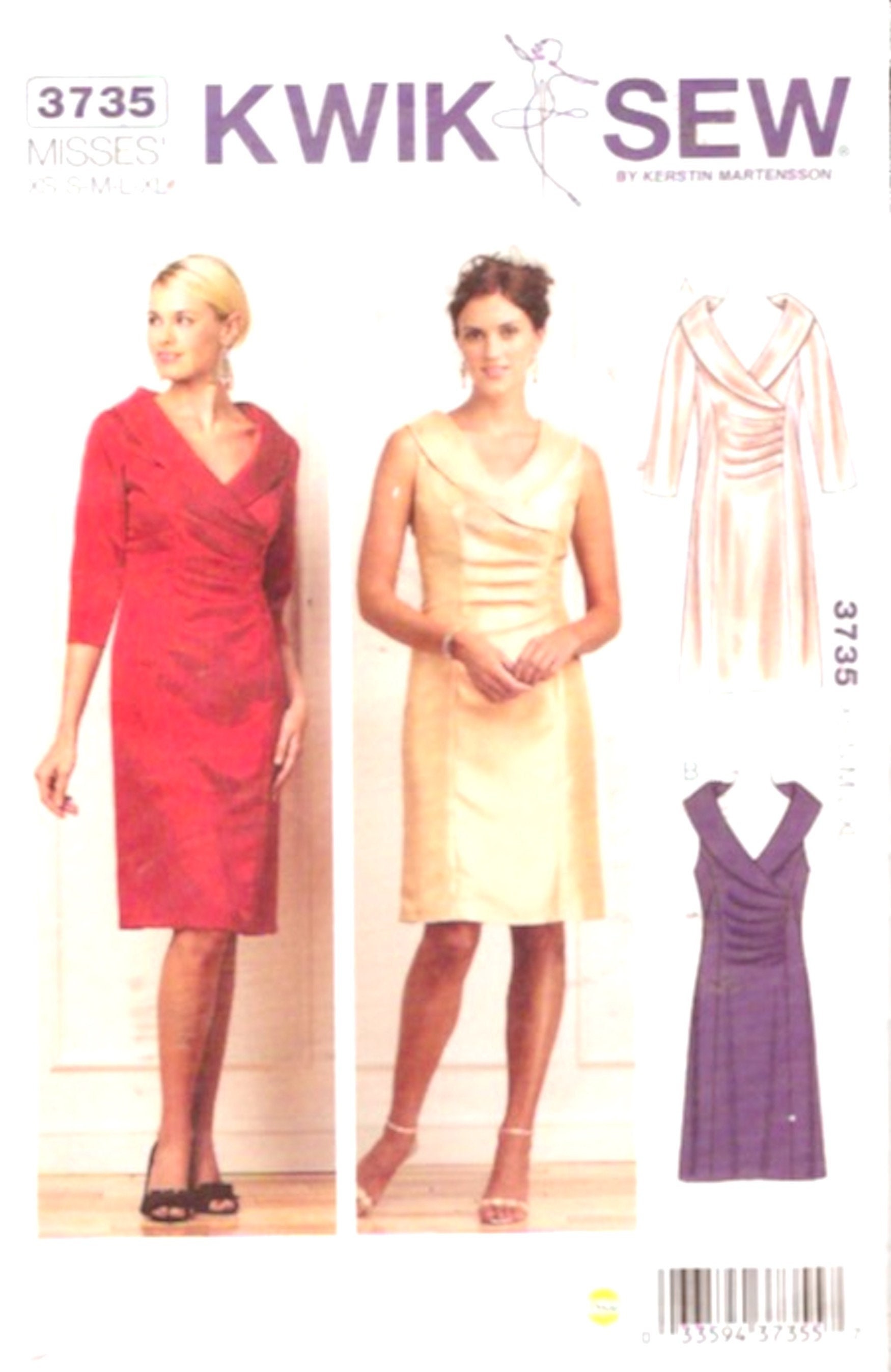 Kwik Sew 3294 Shawl Collar Dress Sewing Pattern Day Evening Cocktail ...