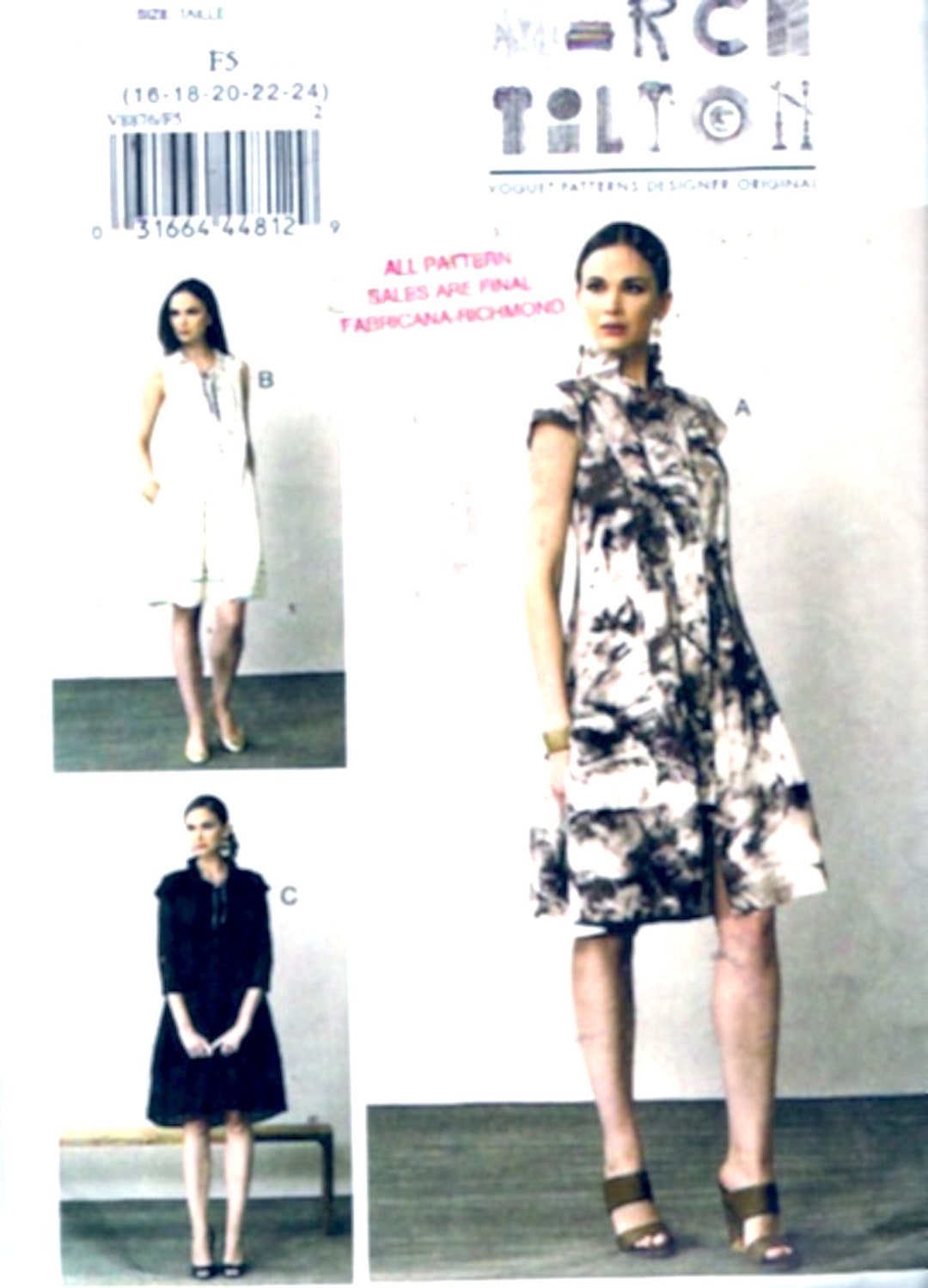 Vogue 8876 Chic Loose Fitting Dress Sewing Pattern Cocktail Dress Size ...