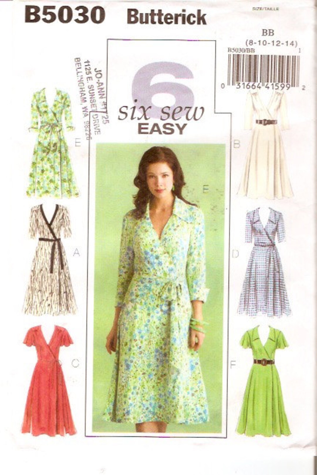 Plus Size Butterick 5030 Wrap Dress Pattern Belt Sewing Pattern Sz 16 ...