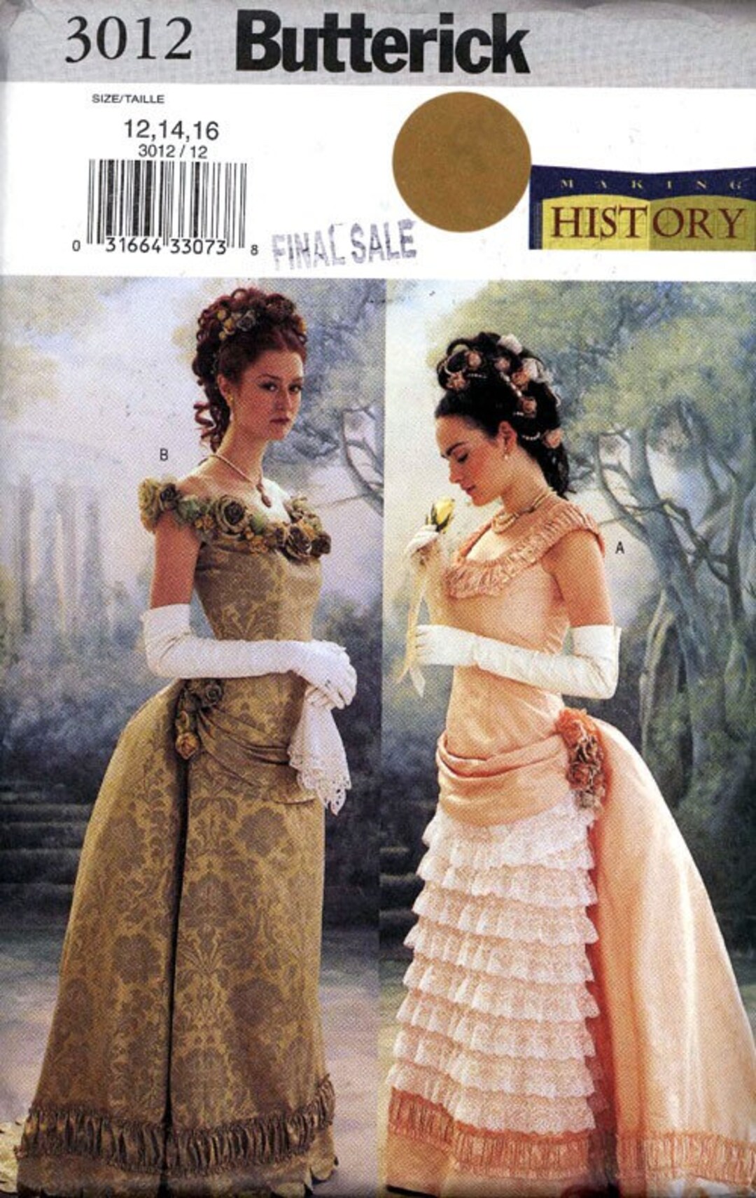 Butterick 3012 Sewing Pattern Bustle Dress Wedding Gown Size 12 to 16 ...