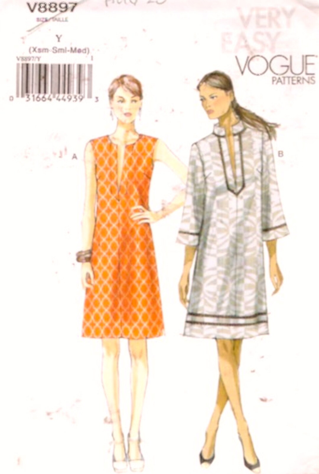 Vogue 8897 Loose Fitting Dress Sewing Pattern Modern Chic Size XS to ...