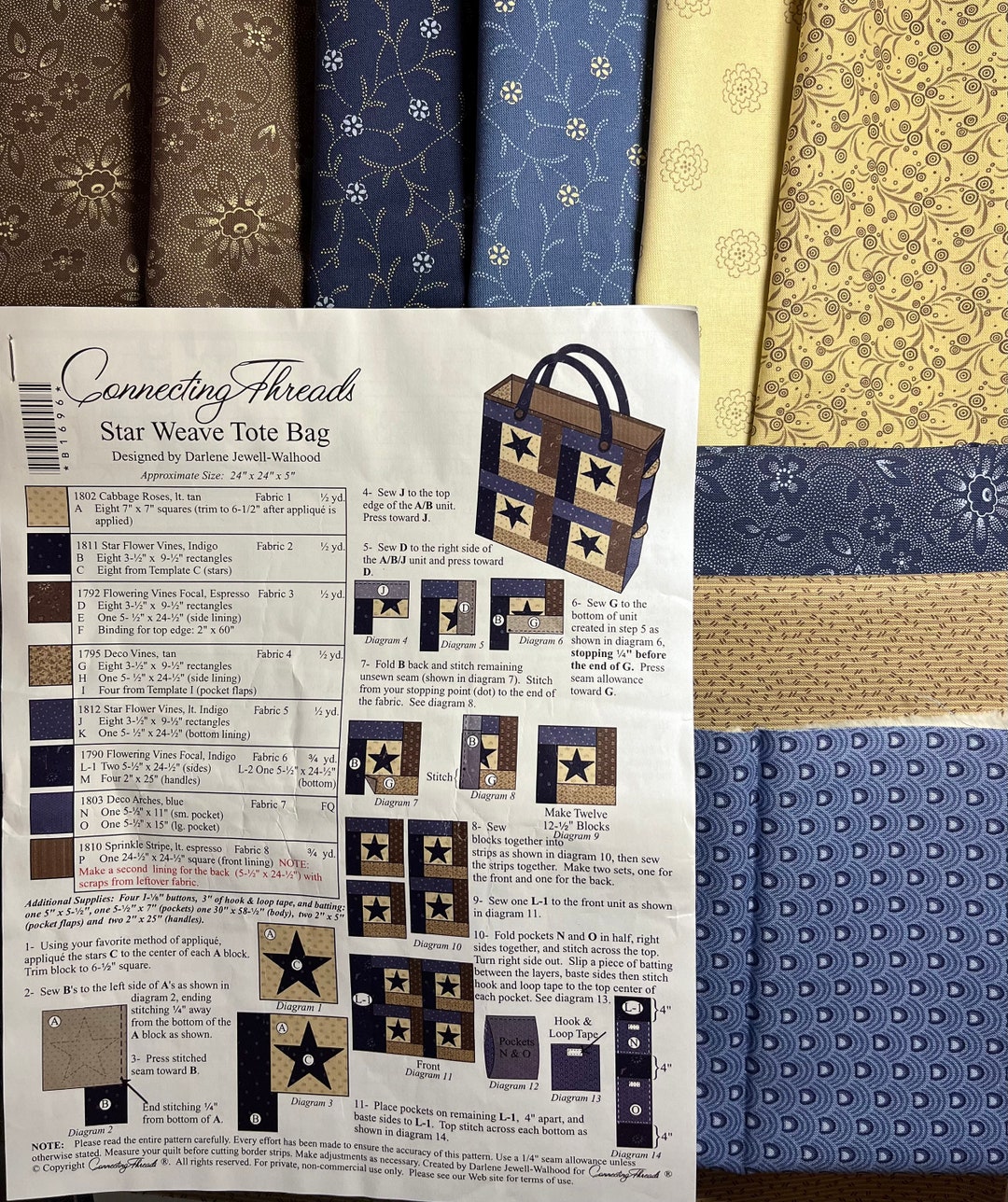 Star Weave Tote Bag Pattern + Fabric Kit by Connecting Threads - Etsy