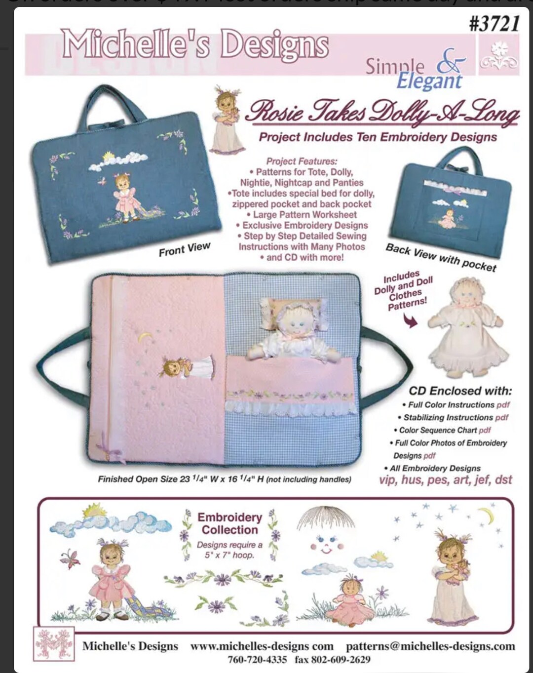 Michelles Designs Rosie Takes Dolly A-long 10 Embroidery Designs - Etsy