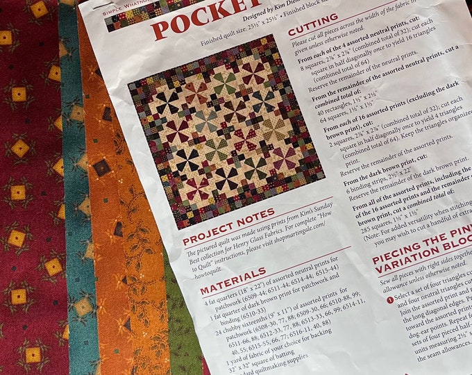 Kim Diehl Pocket Change Pattern and Henry Glass Fabric Kit 25 1/2” X 25 ...