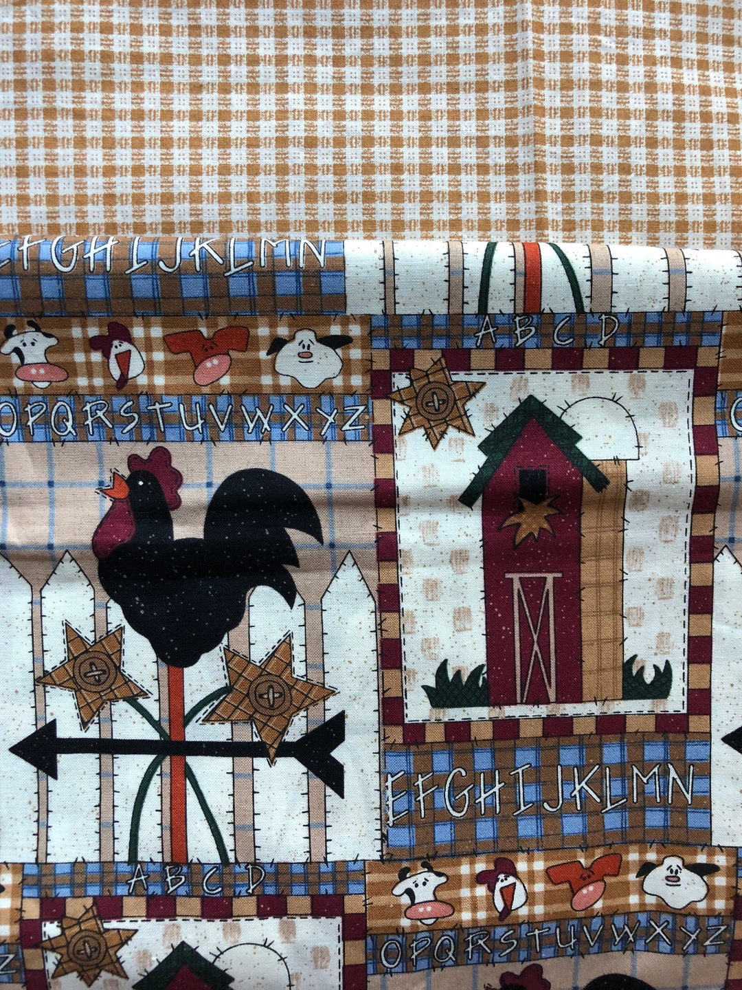Rebecca Carter Quick as A Wink Farm Rooster Red Barn and Vintage Plaid ...
