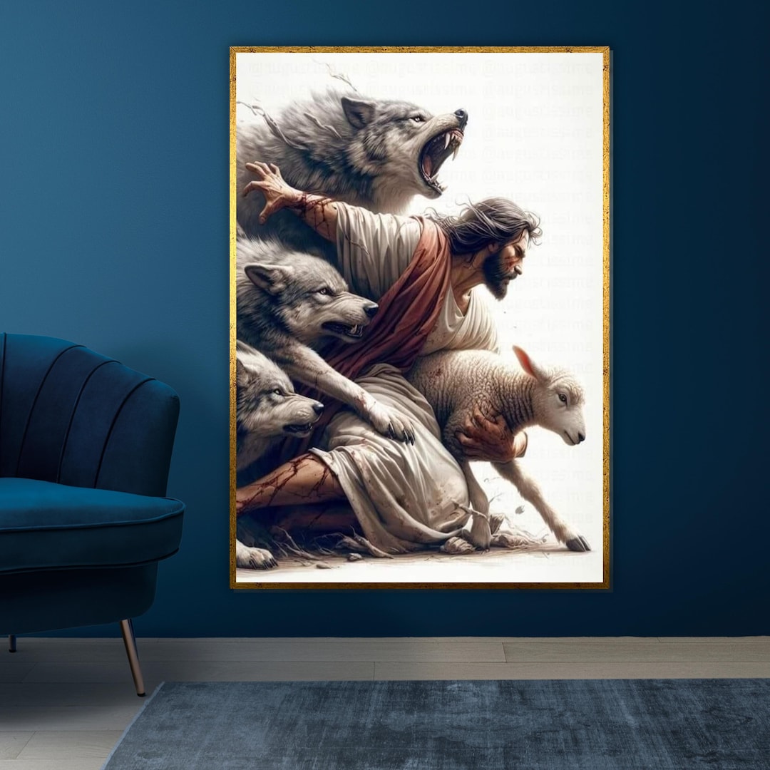 Spiritual Guard, Wolves and Lamb Canvas, Jesus Art, Wall Art Canvas ...