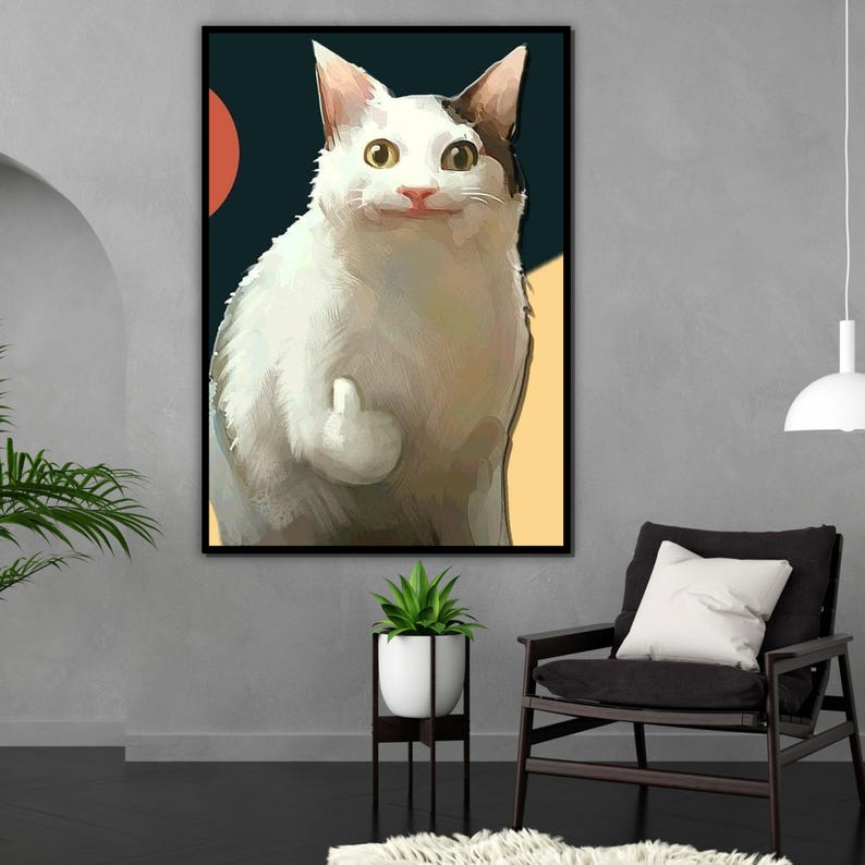 Cheeky Cat Canvas, Funny Cat Wall Art, Whimsical Feline Poster ...