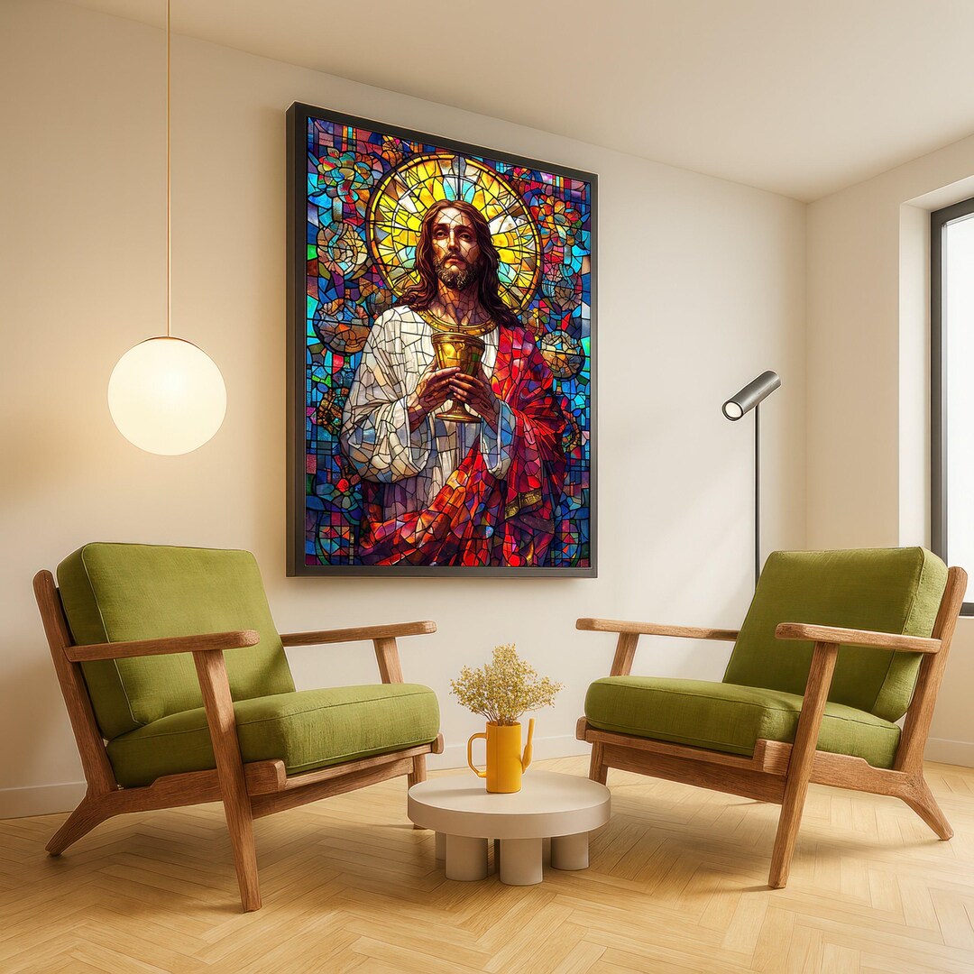Sacred Jesus Christ Stained Glass Canvas, Religious Wall Art, Christian ...