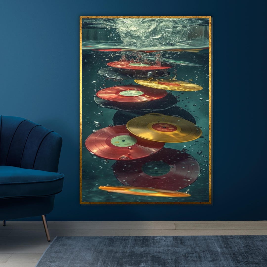 Vinyl Splash Canvas, Records in Water Poster, Music Lover Art, Wall Art ...