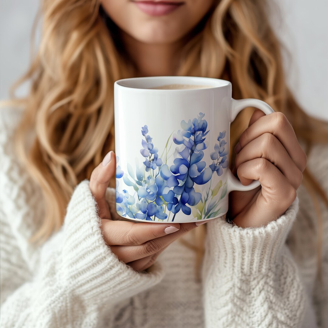 Bluebonnet Floral Coffee Mug, Vintage Botanical Tea Cup - Etsy
