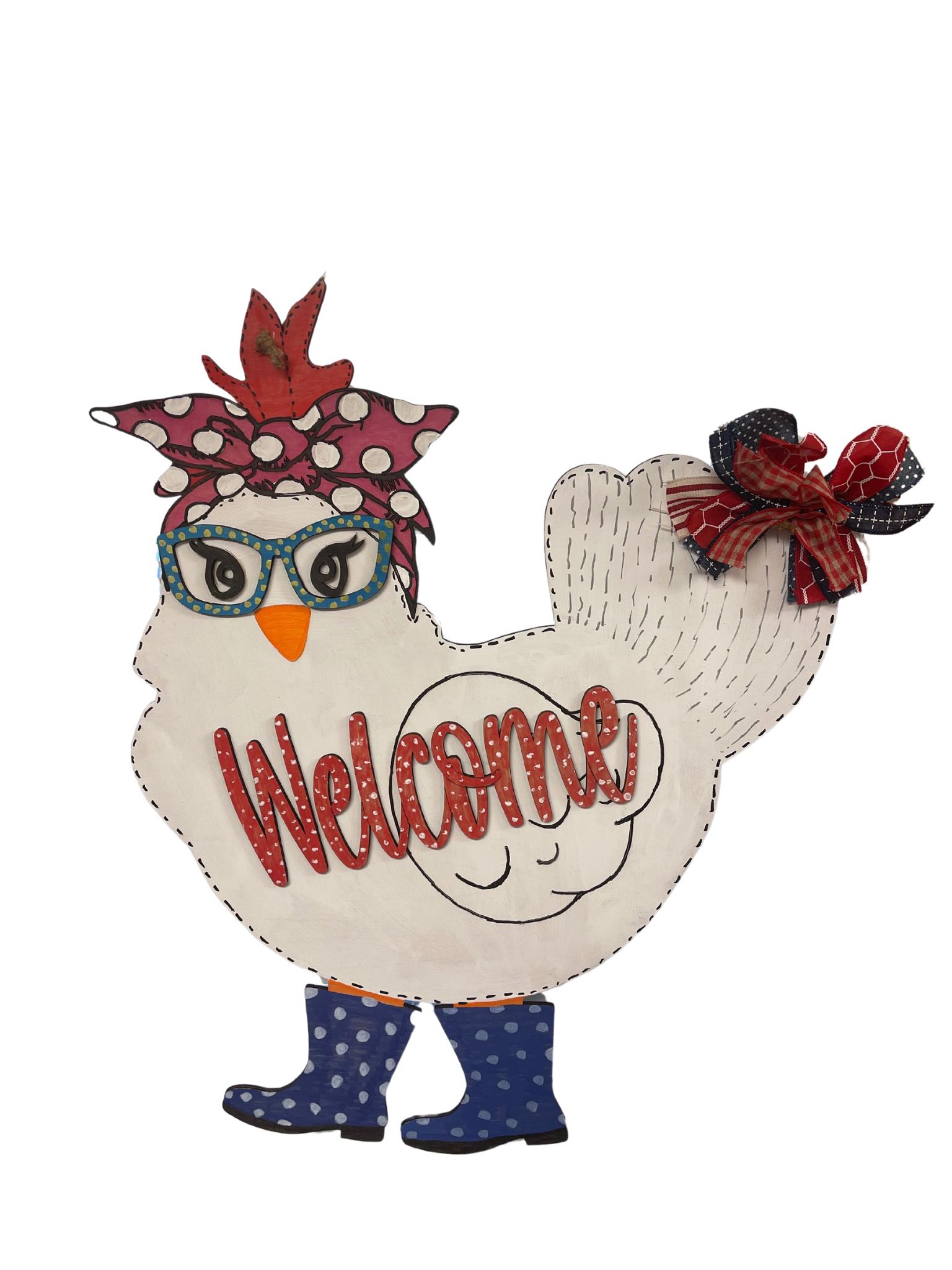 18 X 21 Inch Charming Wooden Chicken Door Hanger Handcrafted welcome ...