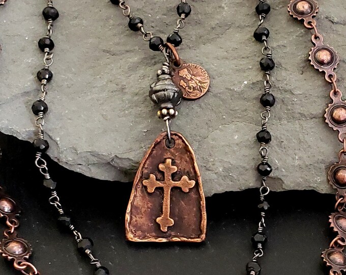Medieval Copper Cross Necklace Old World Cross Rocker - Etsy