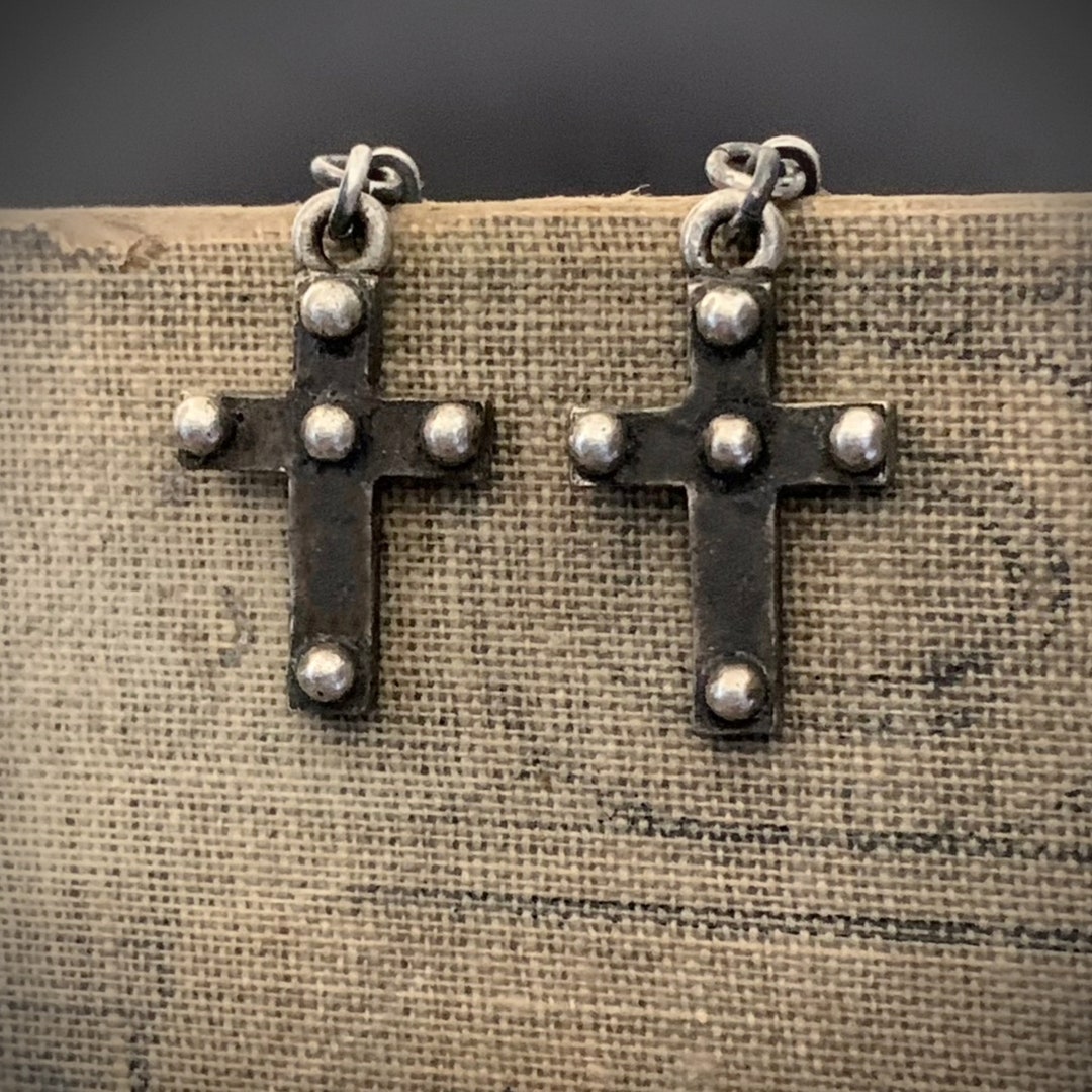 Rocker Cross Stud Earrings, Medieval Cross, Dangle Cross, Gothic Cross ...