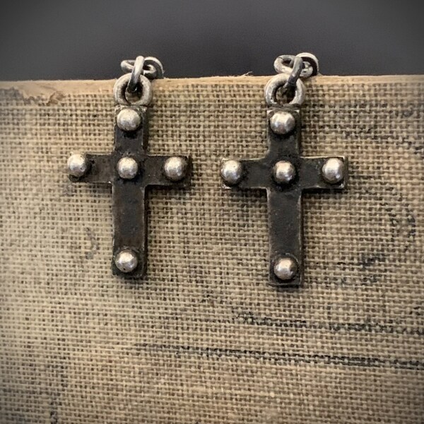 Sterling Silver Cross Earrings Gothic - Etsy