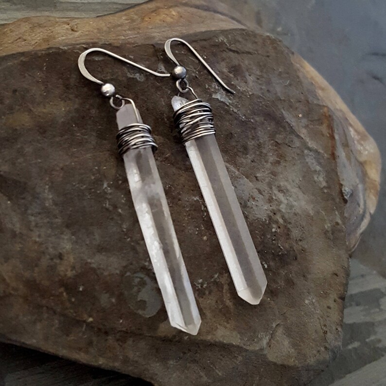Raw Crystal Point Earrings Sterling Silver Raw Stone Wire - Etsy