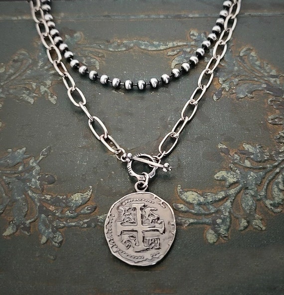 Spanish Coin Necklace Silver Pendant Toggle Clasp Replica | Etsy
