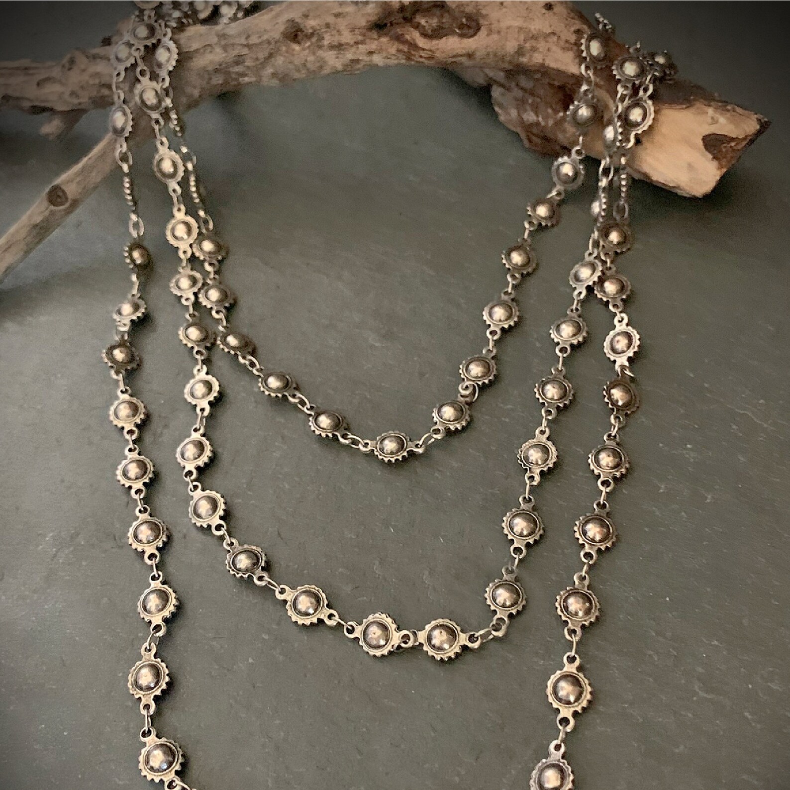 Long Silver Bead Chain Necklace Long Silver Chain Antique - Etsy