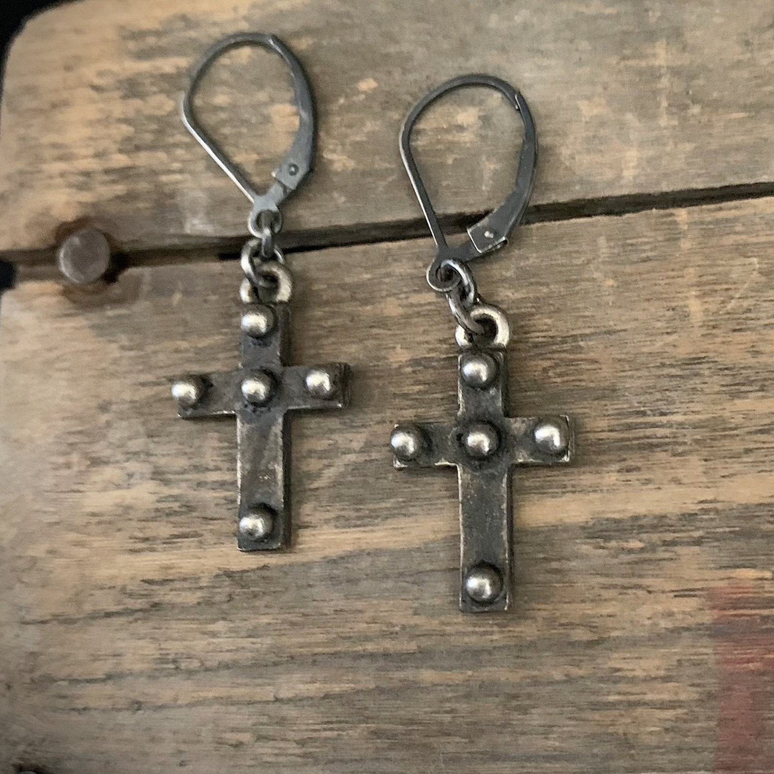Rocker Cross Stud Earrings, Medieval Cross, Dangle Cross, Gothic Cross ...