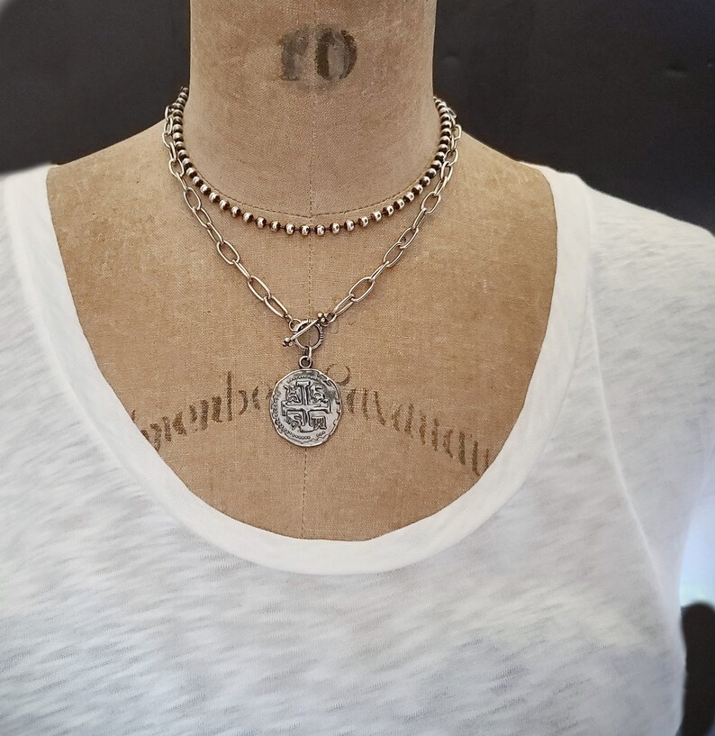 Spanish Coin Necklace Silver Pendant Toggle Clasp Replica | Etsy