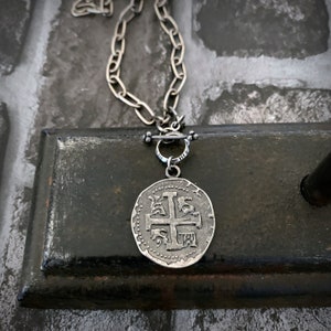 Spanish Coin Necklace, Silver Pendant, Toggle Clasp, Replica Coin, Coin ...
