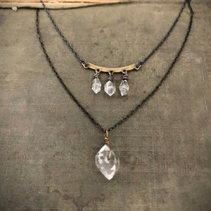 Edgy Triple Crystal Necklace, Raw Crystal Jewelry, Herkimer Crystal ...