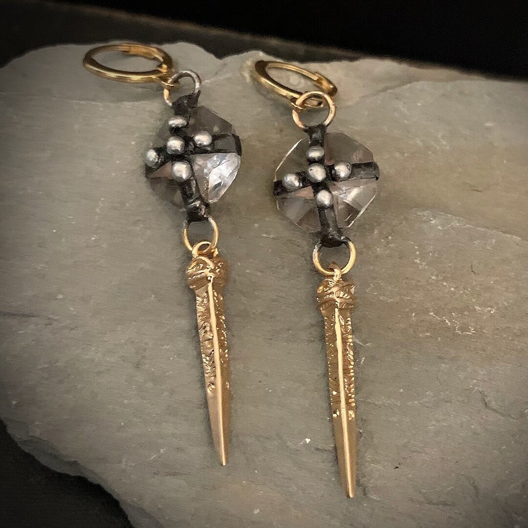 Goth Crystal Gold Earrings Handmade Jewelry Oxidized Silver - Etsy