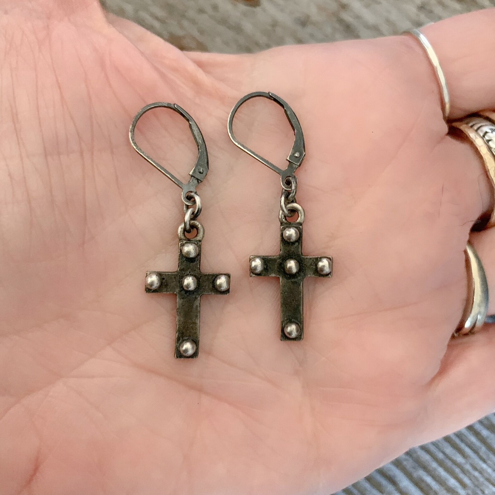 Rocker Cross Stud Earrings, Medieval Cross, Dangle Cross, Gothic Cross ...