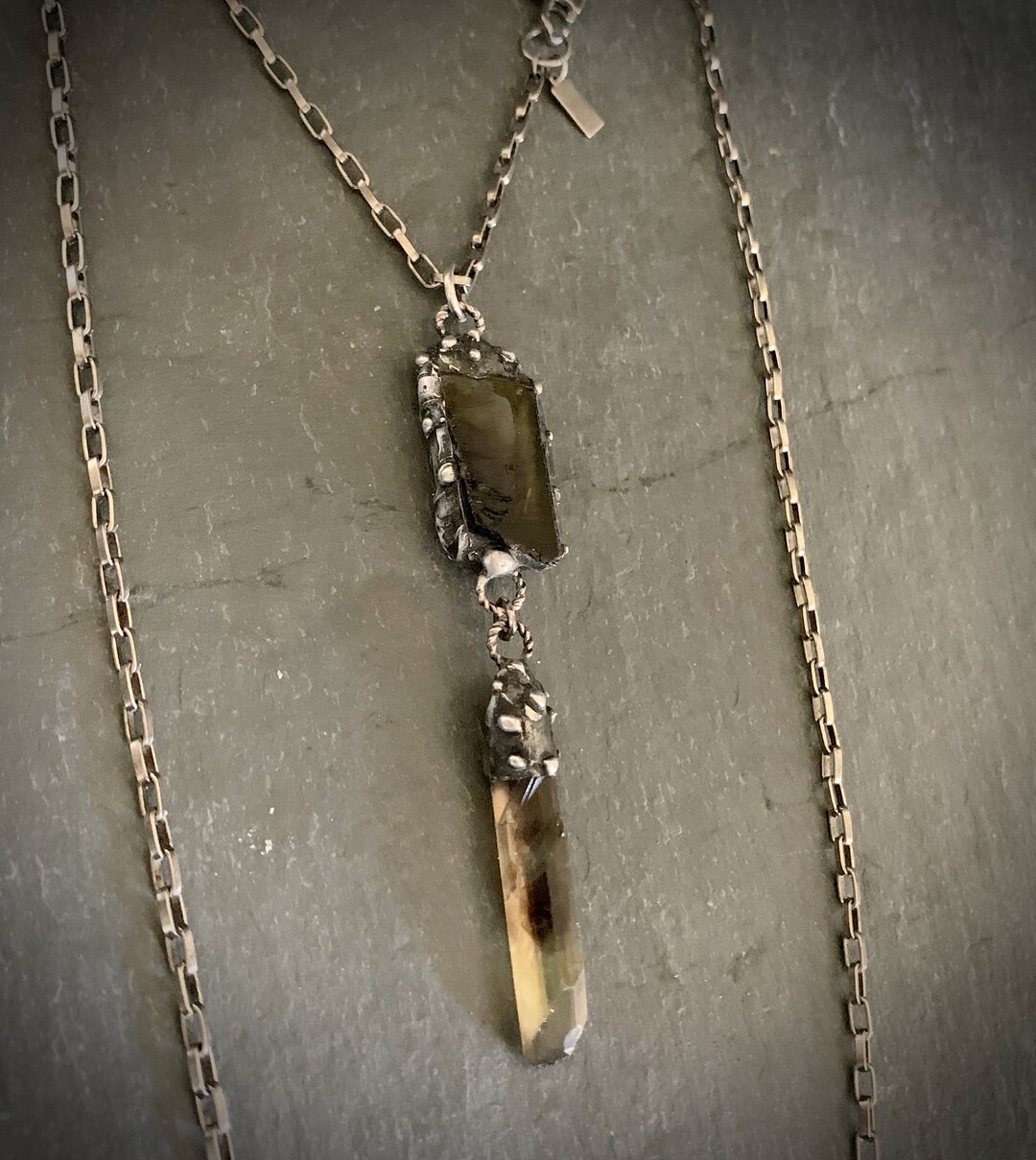 Raw Crystal Pendant Necklace, Lemon Quartz, Smoky Quartz, Artisan ...