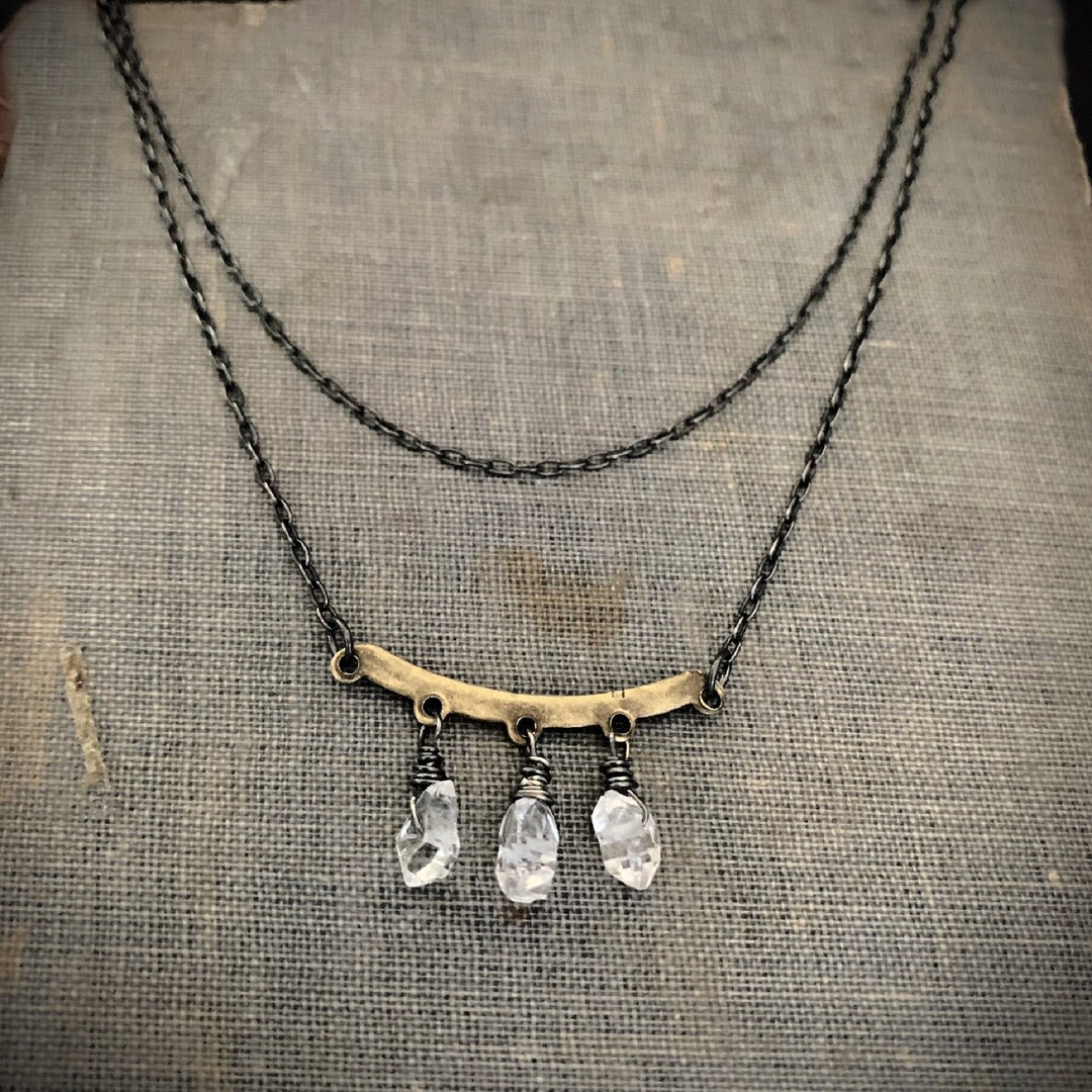 Edgy Triple Crystal Necklace, Raw Crystal Jewelry, Herkimer Crystal ...