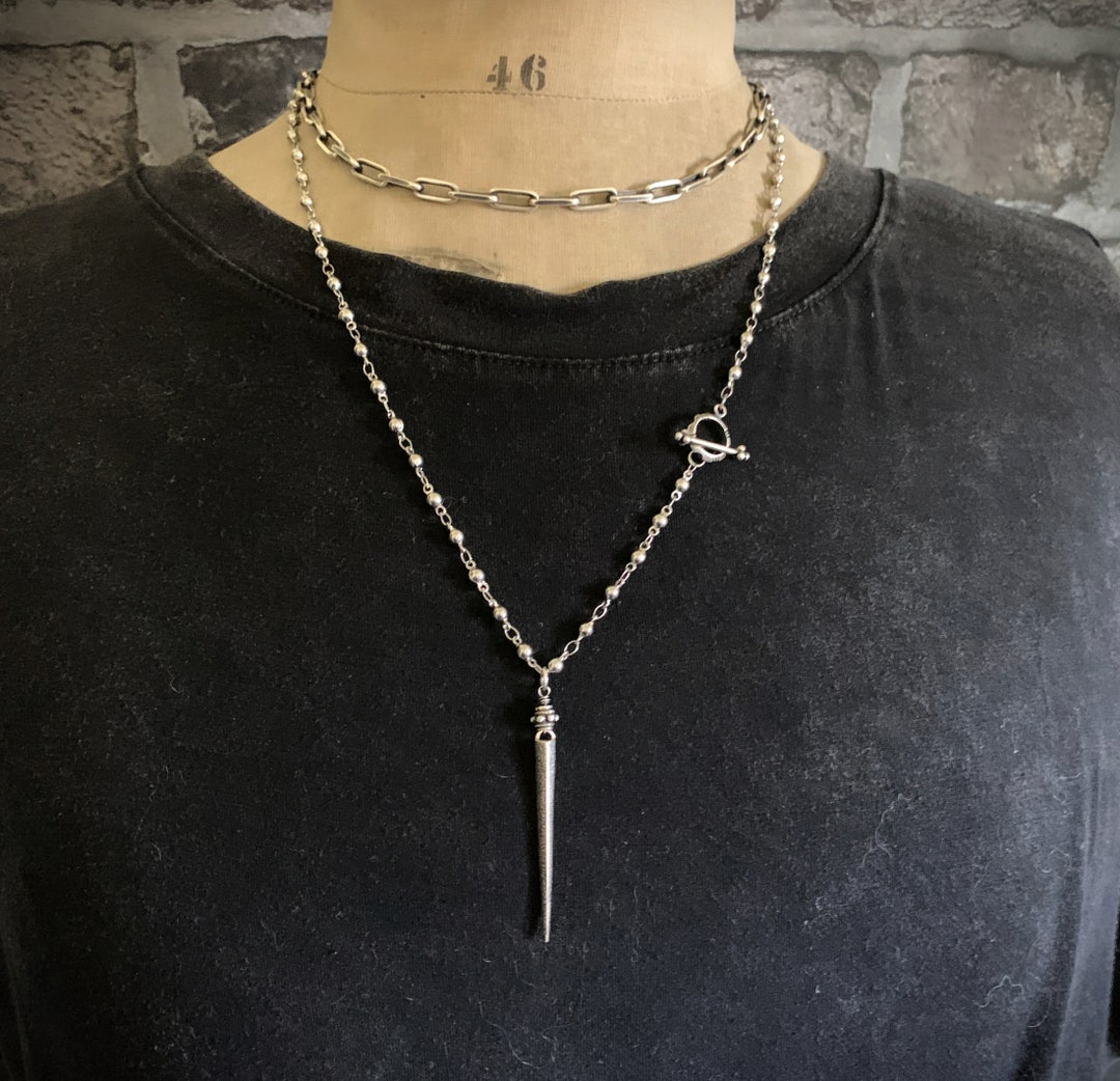 Silver Spike Necklace, Sterling Silver Spike, Silver Chain Spike ...