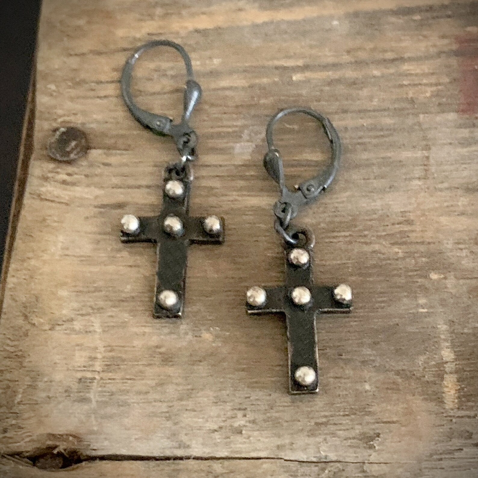 Rocker Cross Stud Earrings, Medieval Cross, Dangle Cross, Gothic Cross ...