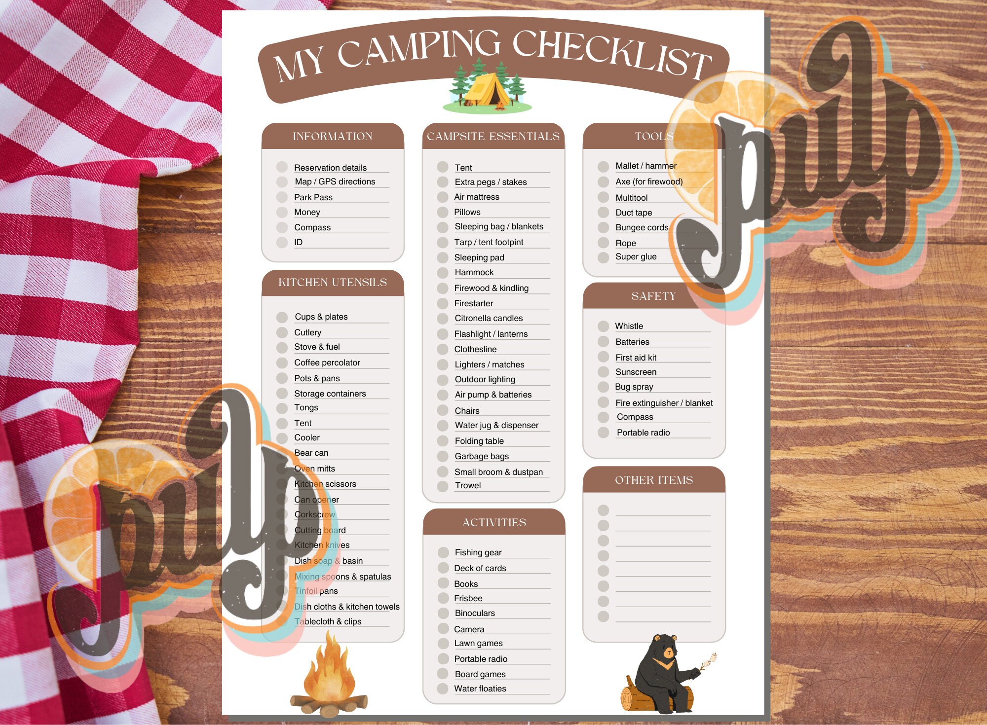Camping Printable Checklist | Camping Planning Checklist | Camping Planner | Camping Packing ...