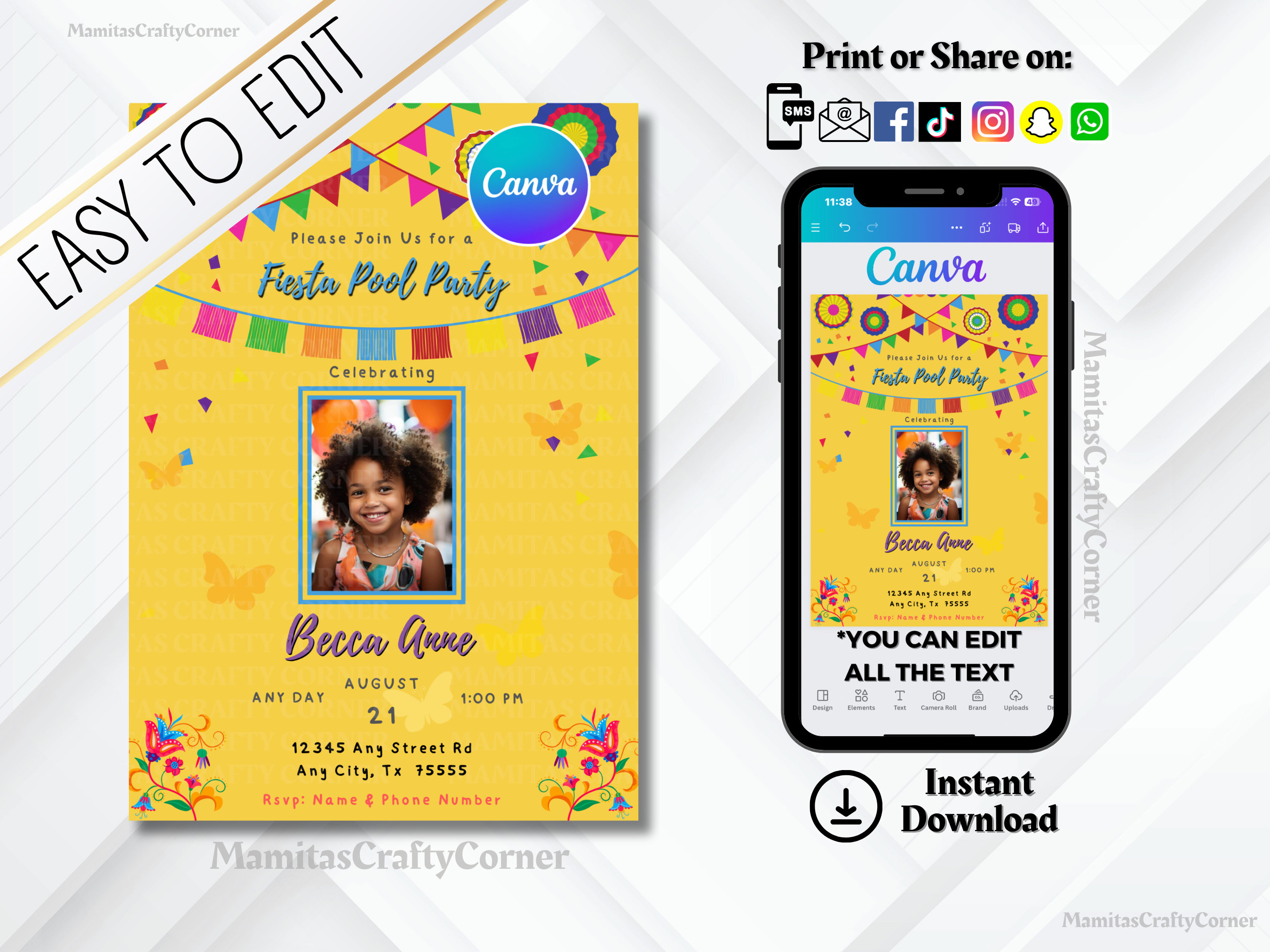 Editable Fiesta Pool Party Invitation With Picture - Etsy