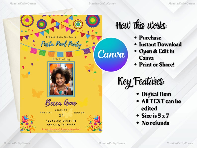 Editable Fiesta Pool Party Invitation With Picture - Etsy